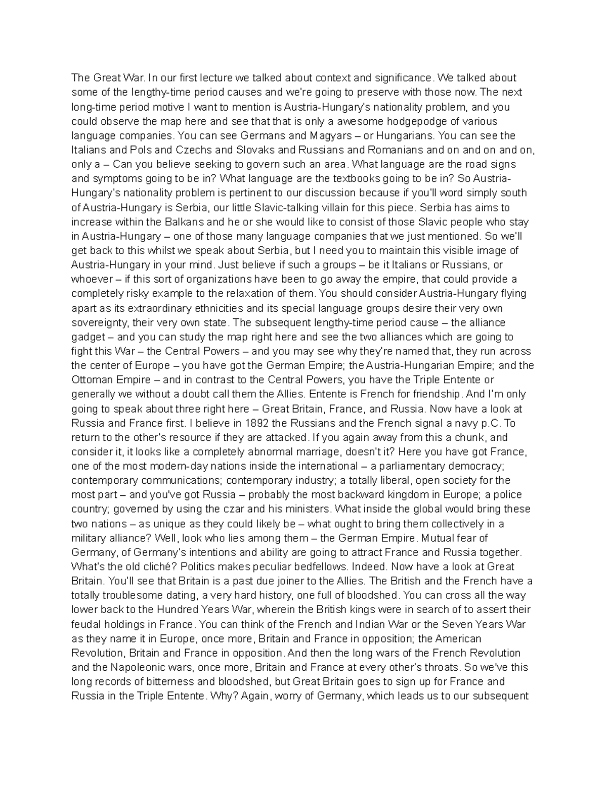 2312 World War I Part 2 Long-term Causes - The Great War. In our first ...