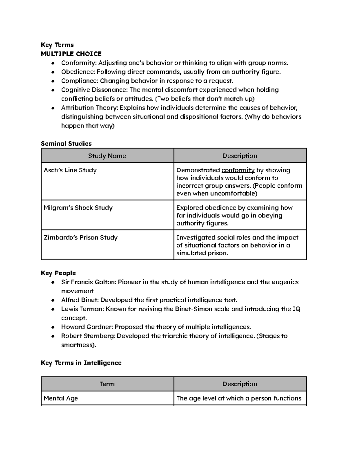 Psychology Key Terms and Concepts Overview - Studocu