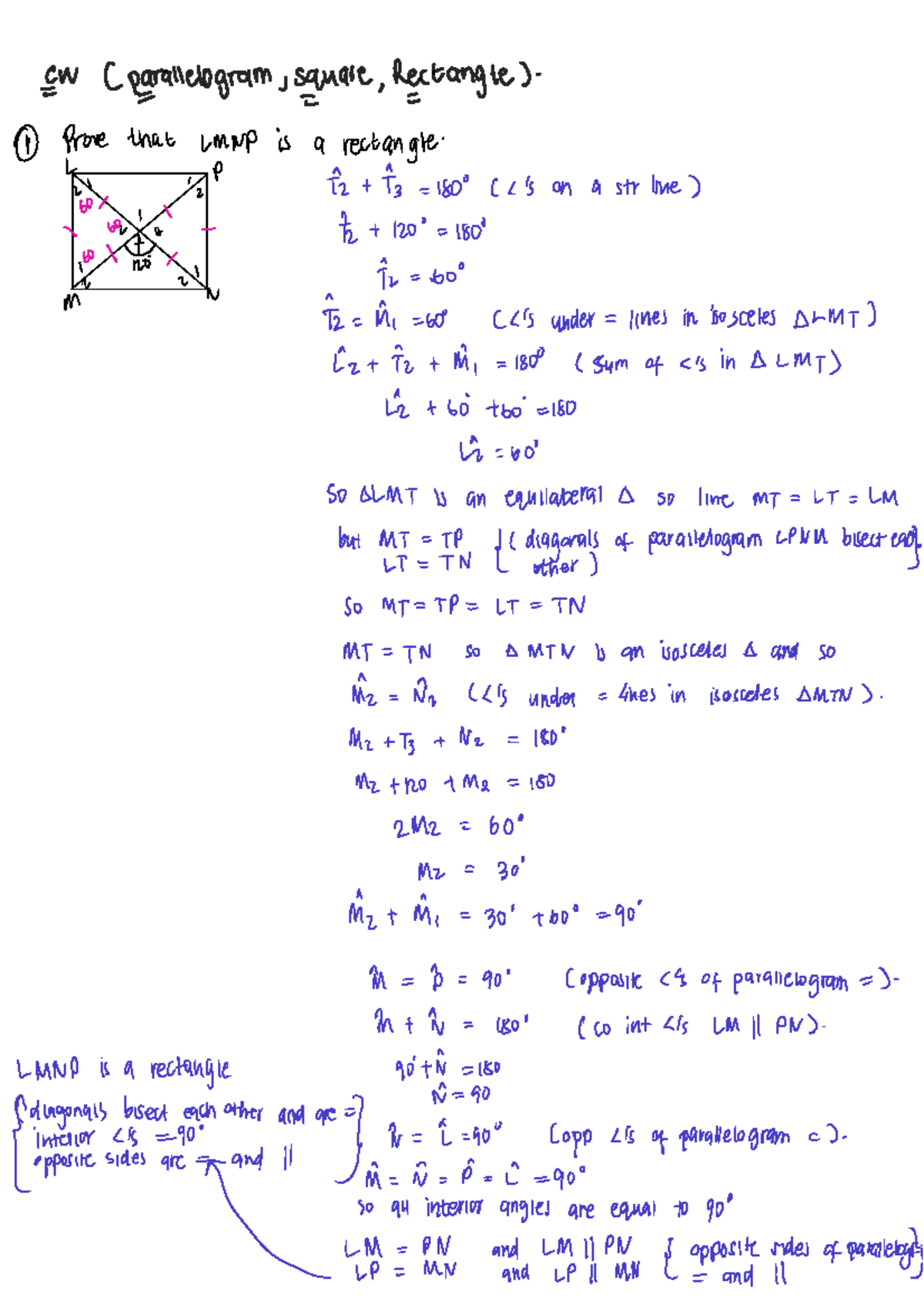 CW: Geometry Proofs for Parallelograms, Rectangles, and Rhombuses - Studocu