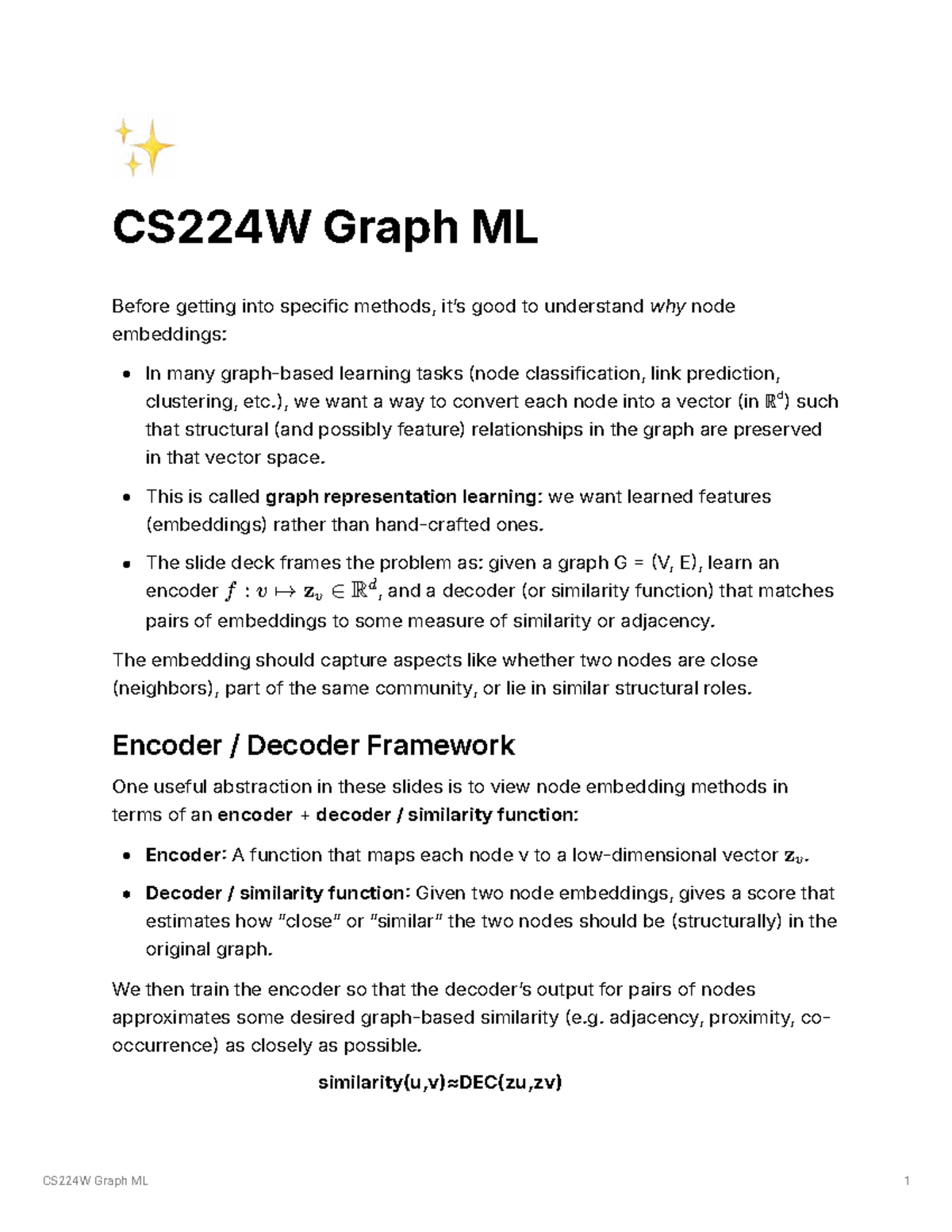CS224W Graph ML: Understanding Graph-Level Embeddings and Methods - Studocu