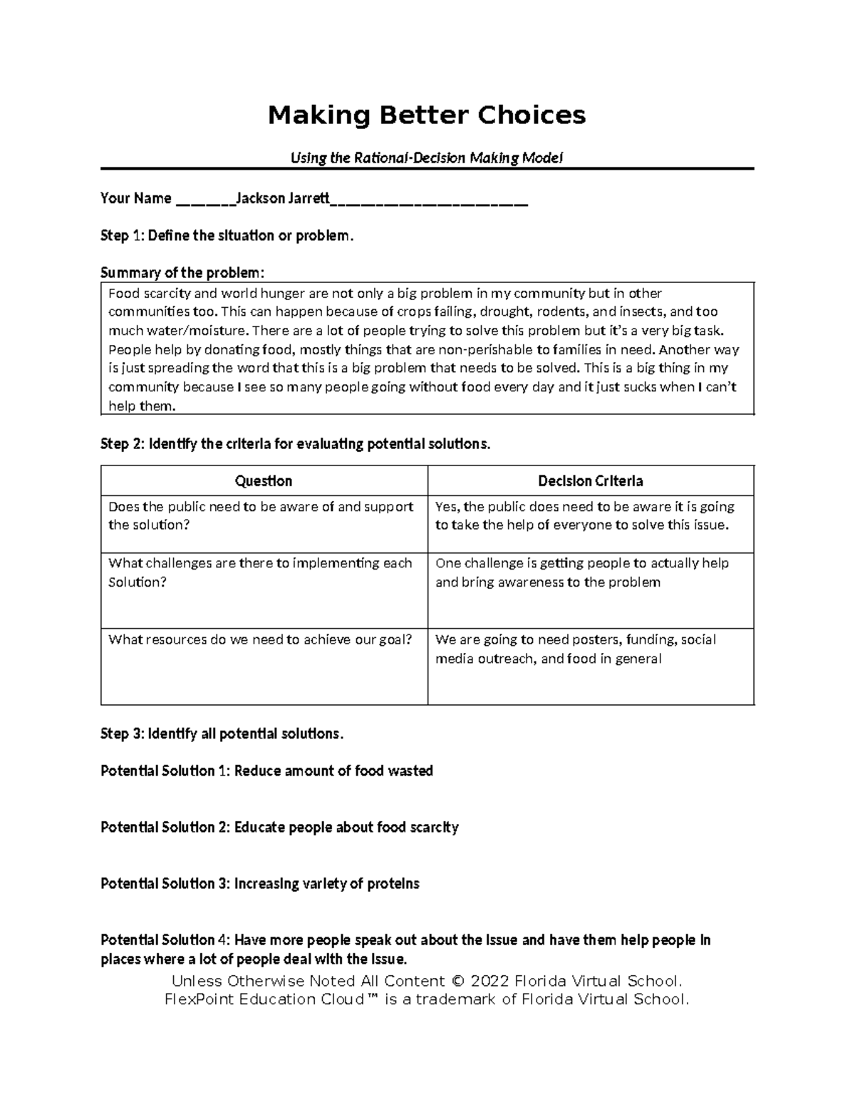 Making Better Choices: Addressing Food Scarcity - Assignment Template ...