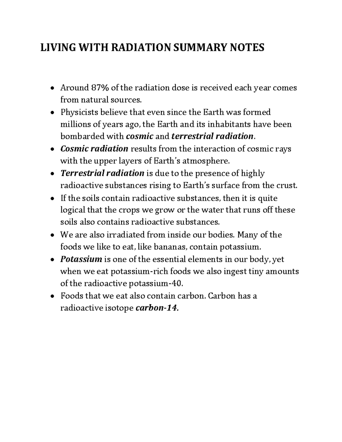 Living with Radiation Summary Notes - Bs Physics - WMSU - Studocu