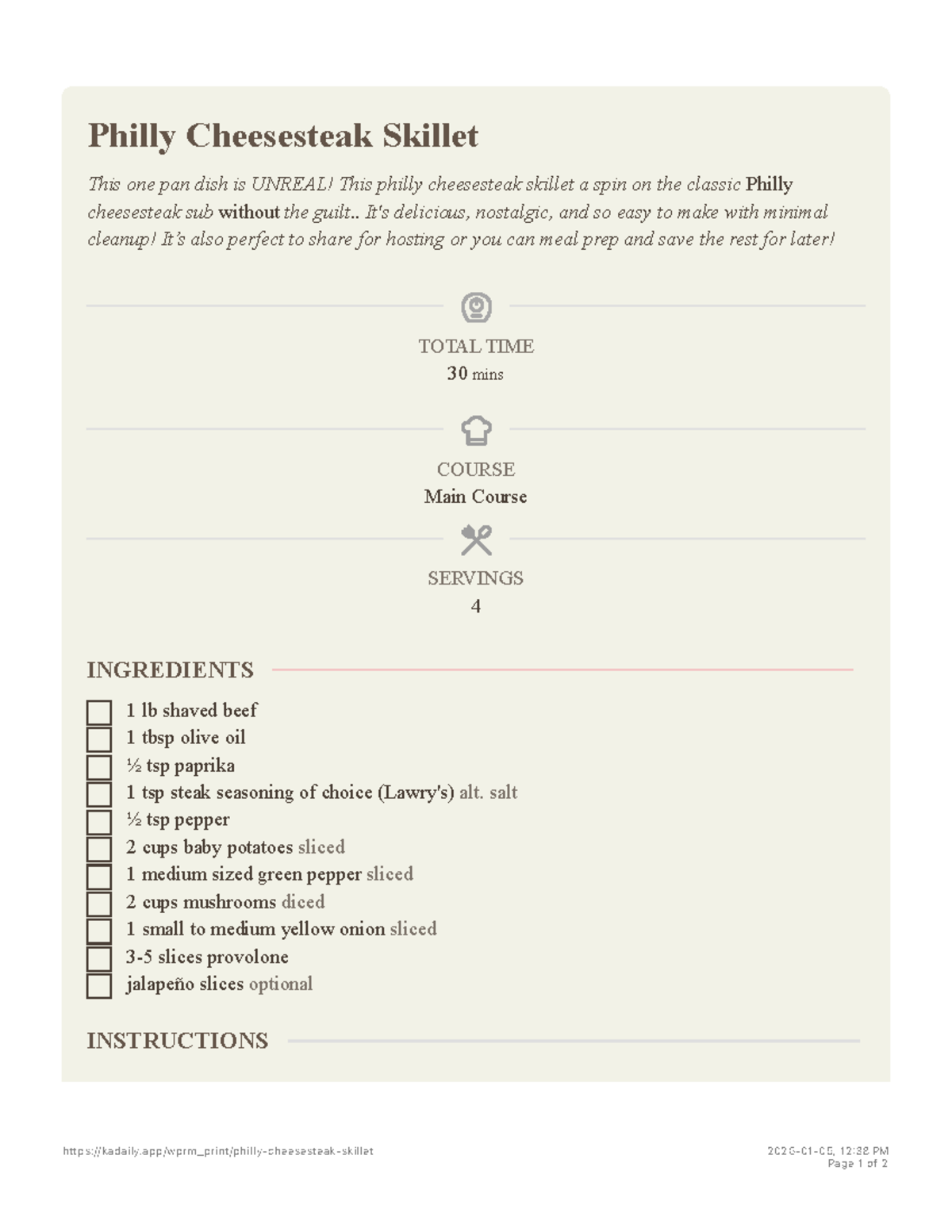 Philly Cheesesteak Skillet Recipe - Quick & Easy Main Course - Studocu