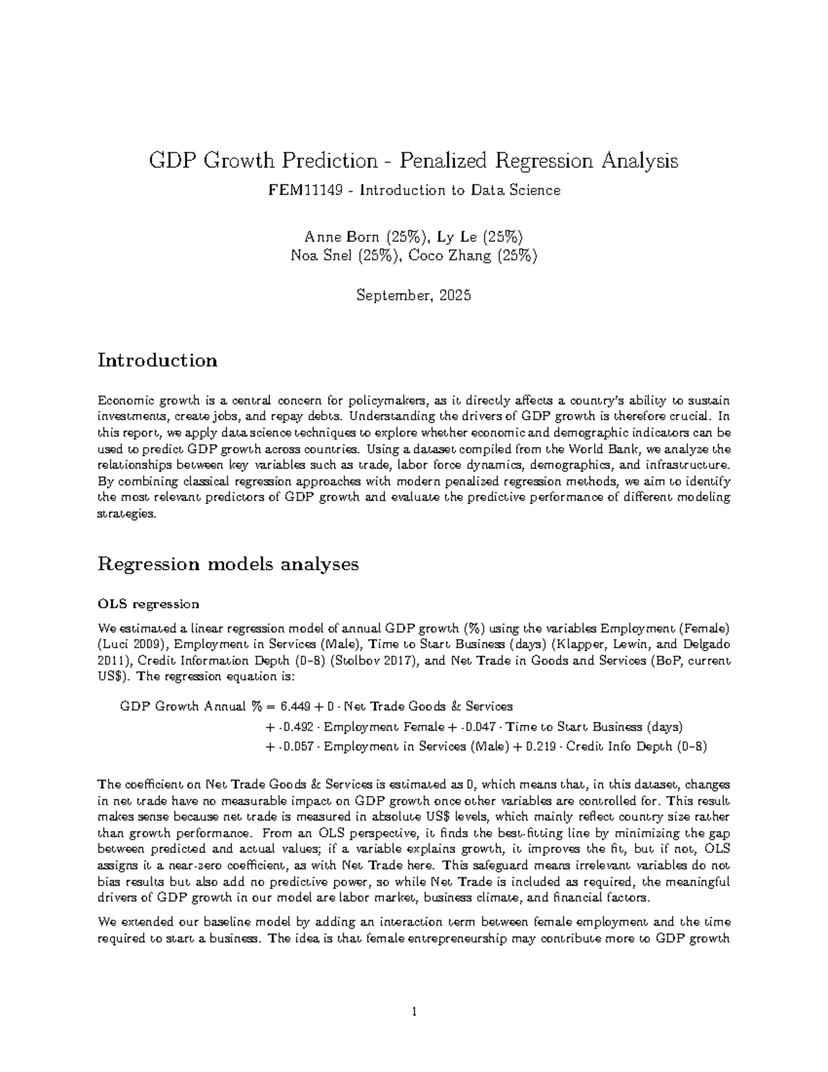GDP Growth Prediction: Penalized Regression Analysis (DS 101) - Studeersnel