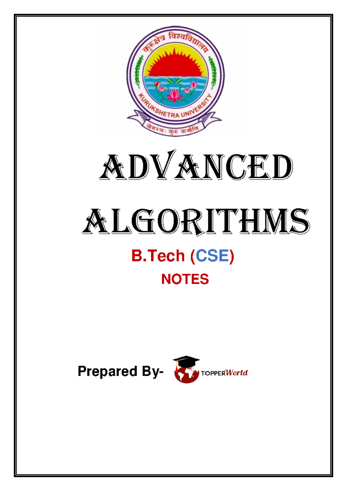 Advanced Algorithms B.Tech (CSE) Final Exam Notes and Analysis - Studocu