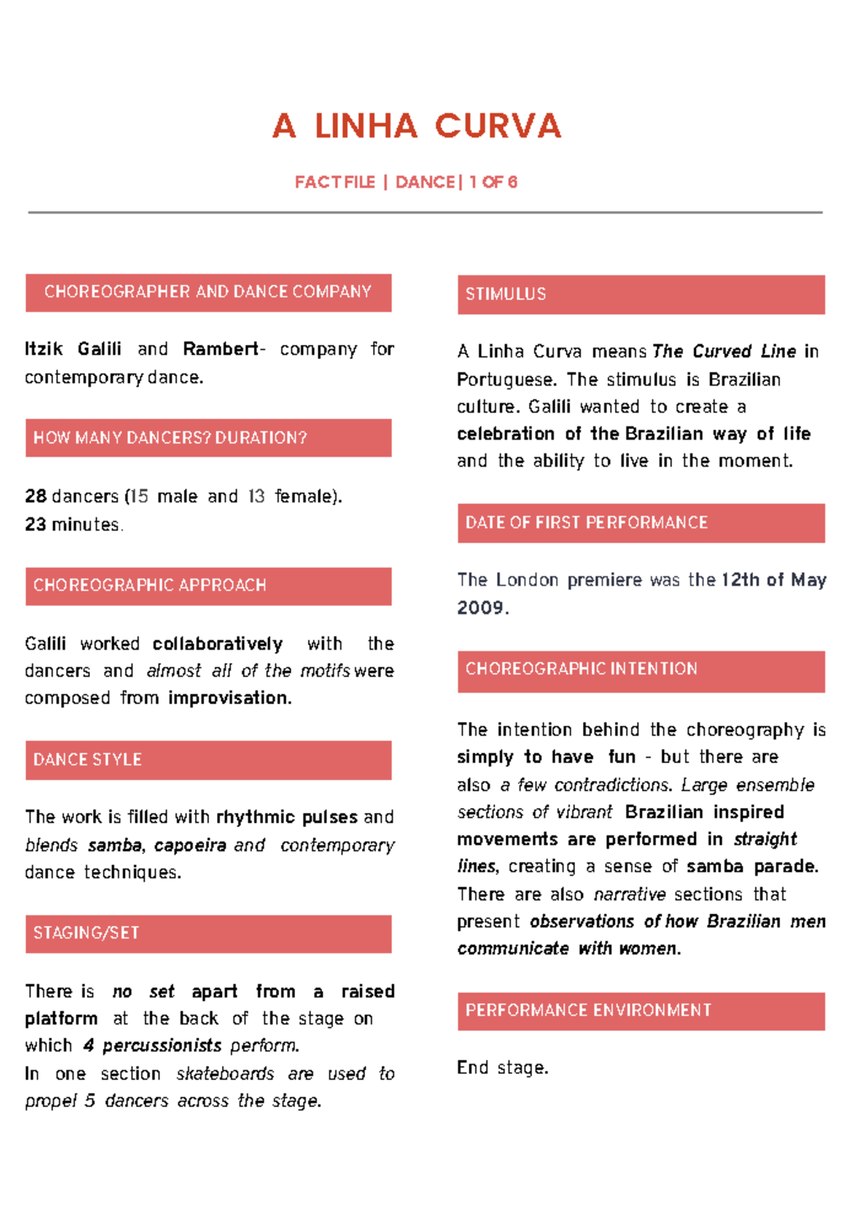 A Linha Curva: Dance Analysis and Choreo Insights on Itzik Galili - Studocu