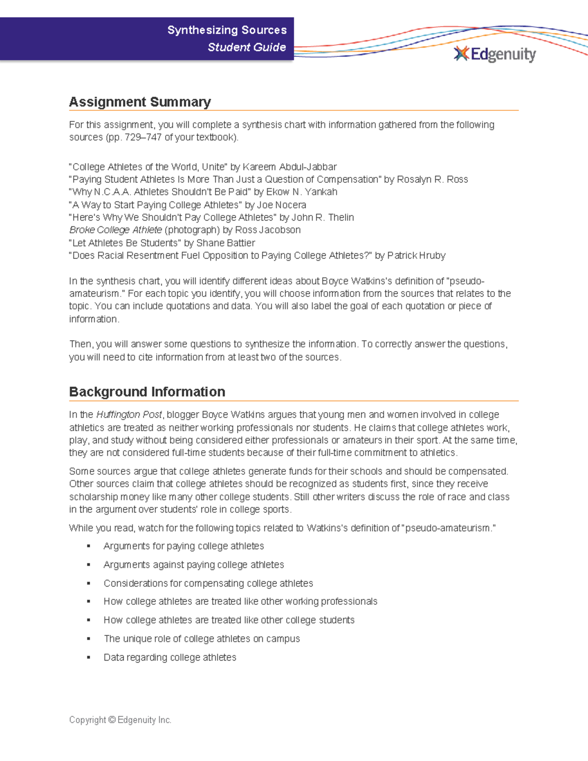 Project - Synthesizing Sources - Student Guide (ENG 101) - Studocu