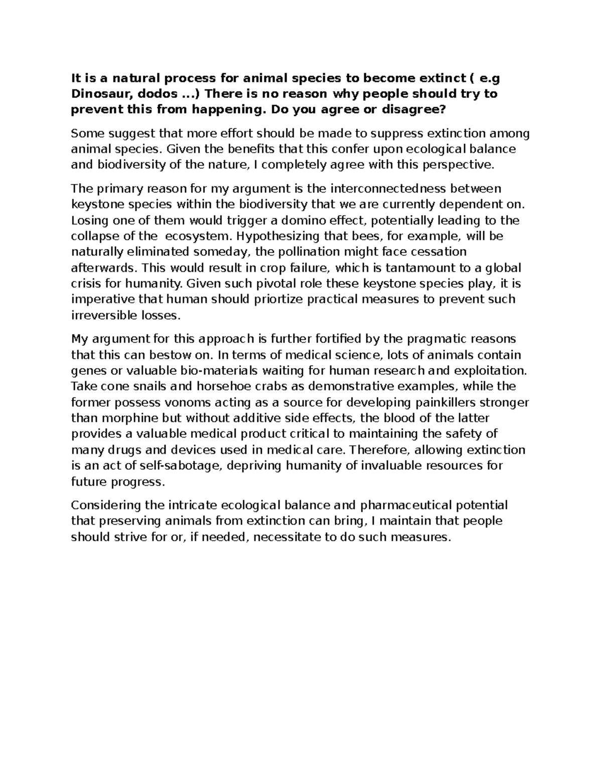 Essay Notes: The Importance of Preventing Animal Extinction - Studocu