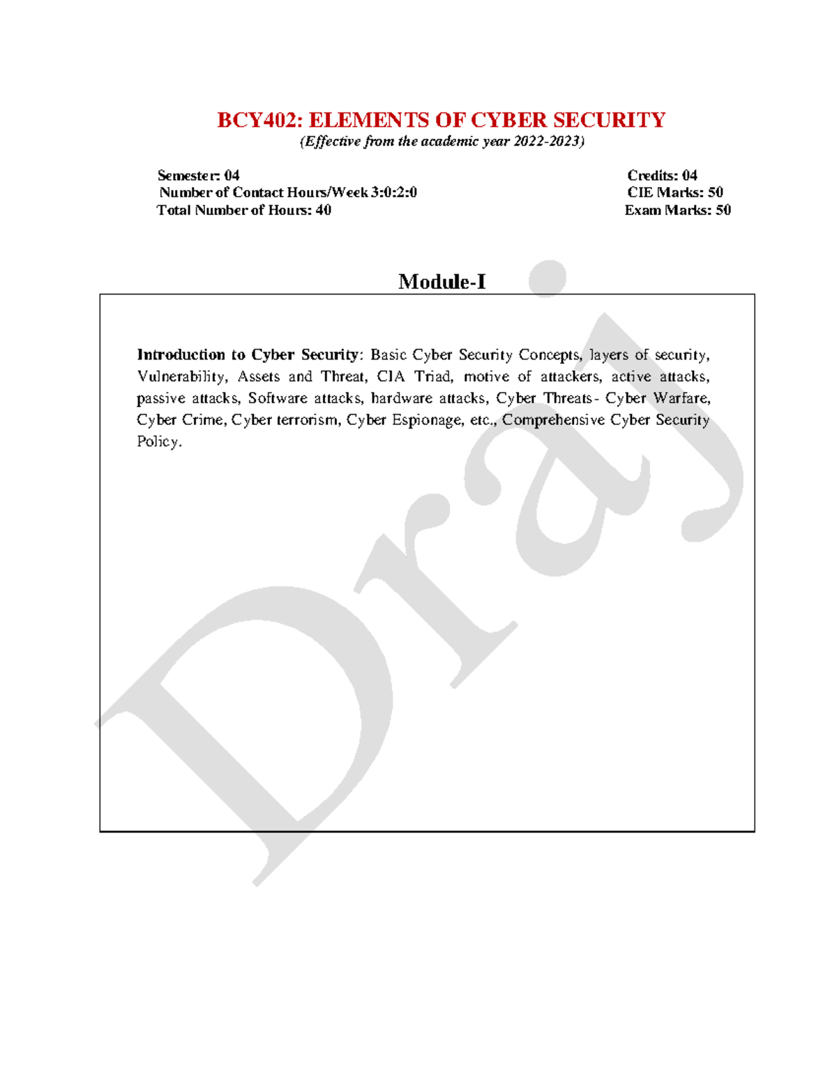 BCY402: Elements of Cyber Security - Module 1 Overview - Studocu