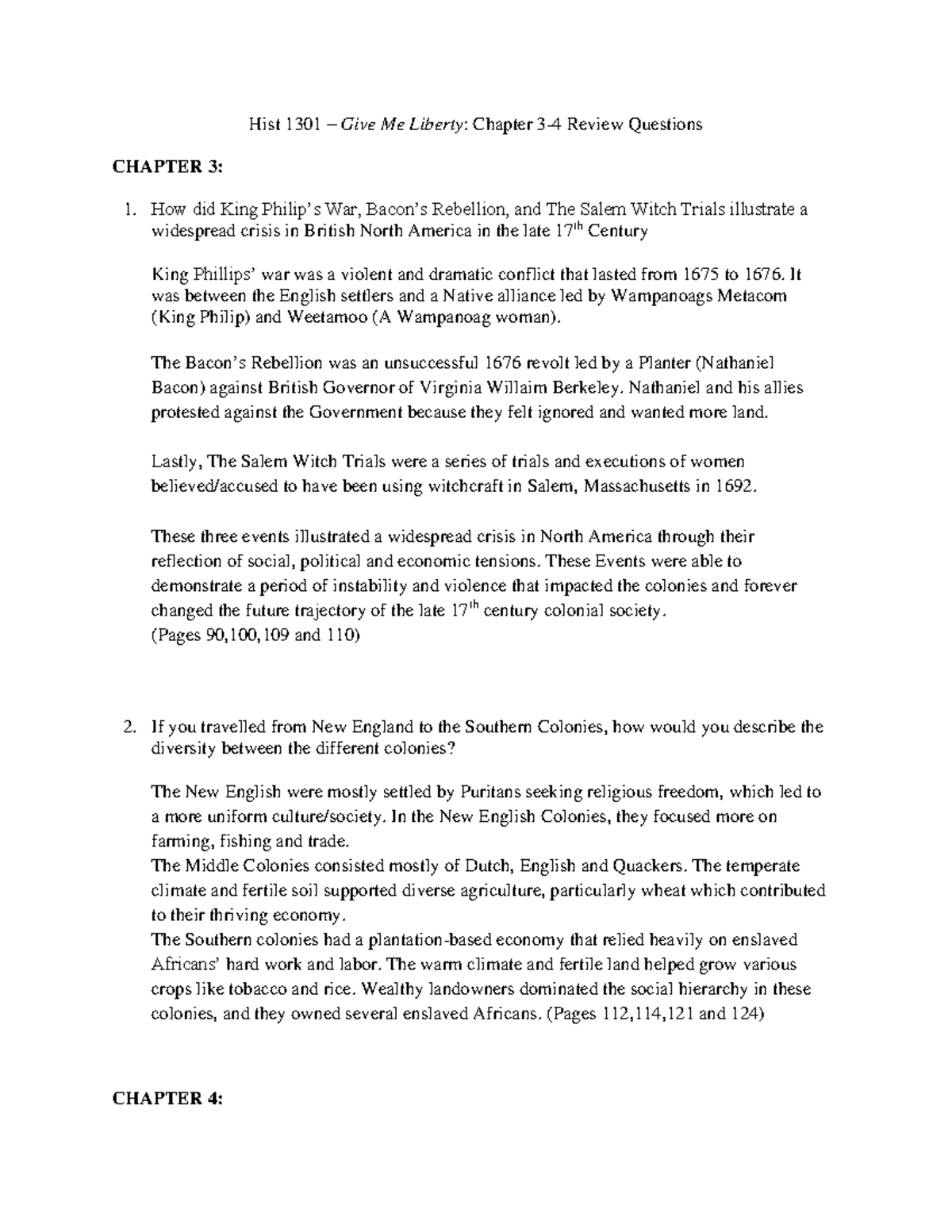 Hist 1301 TBQA.CH 3-4 - History - Hist 1301 – Give Me Liberty: Chapter 3-4 Review Questions ...
