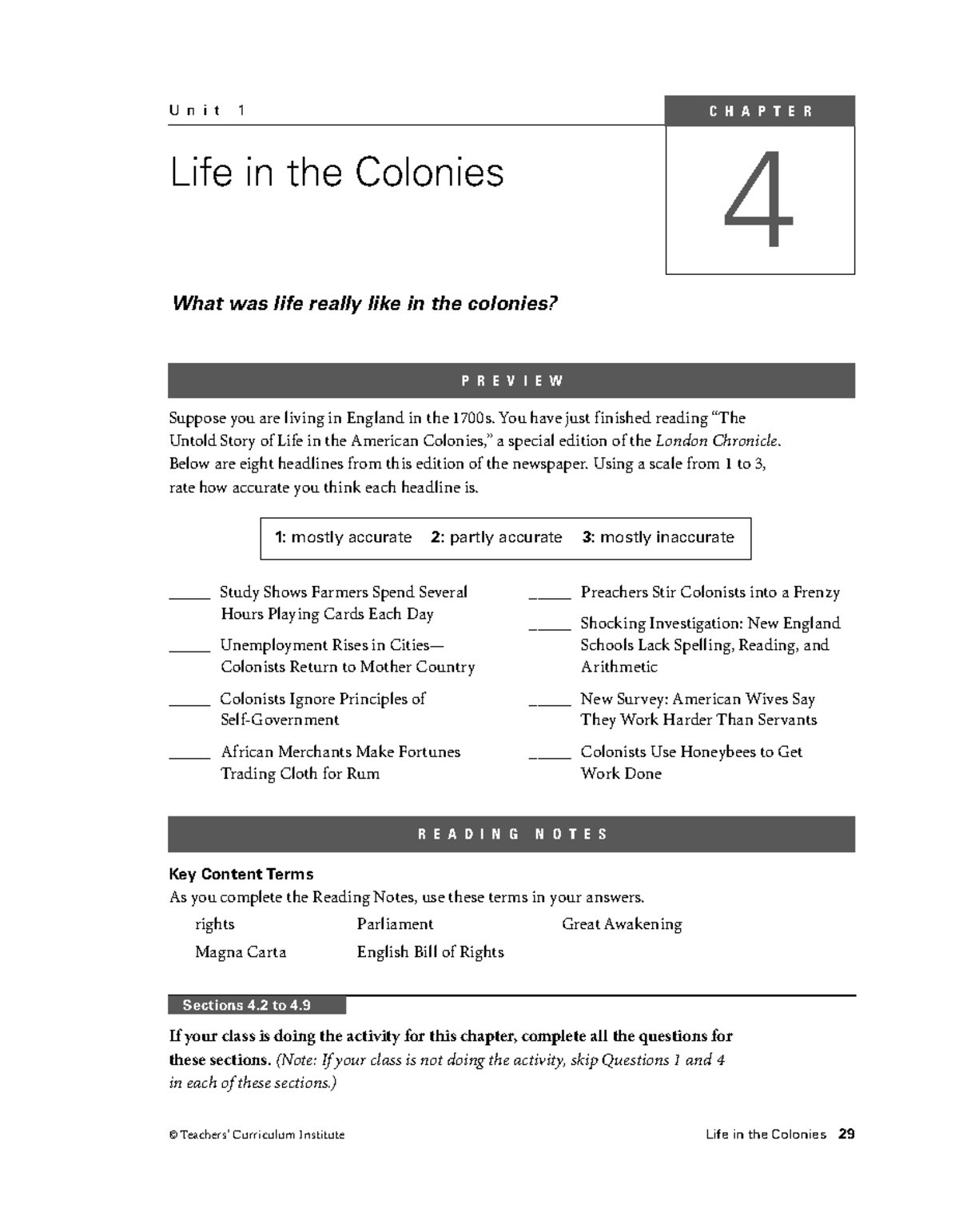 Life in the American Colonies: Comprehensive Reading Notes C-4 - Studocu