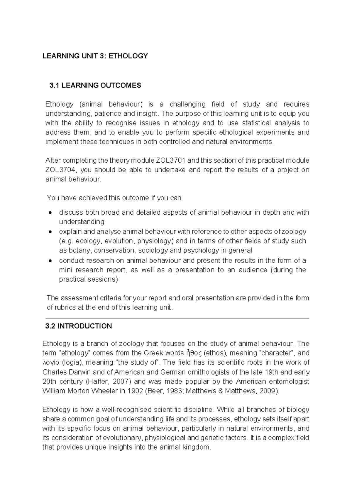 ZOL3704-003: Ethology Learning Unit 3 - Understanding Animal Behavior ...
