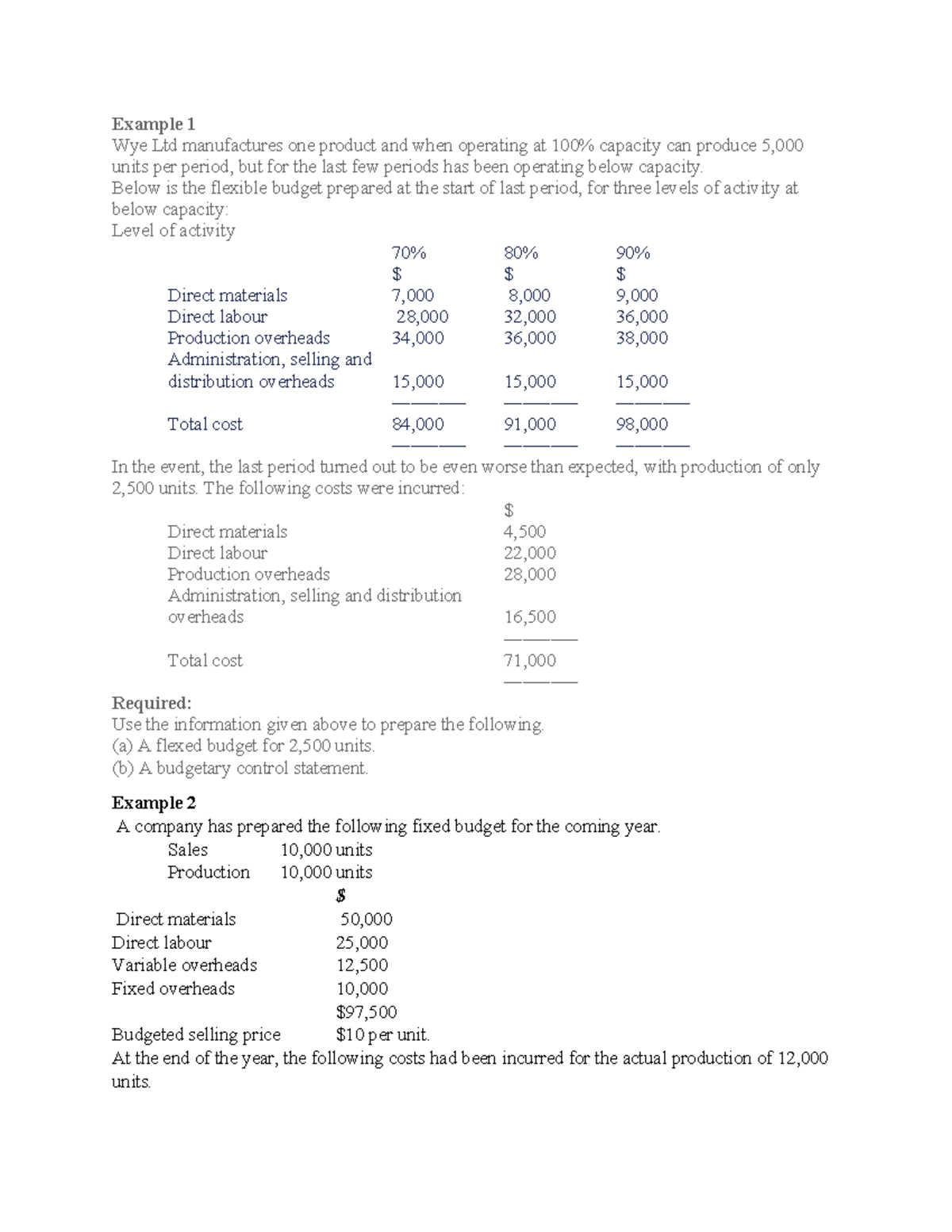 Fixed and Flexible Budget Questions (Example 1 & 2) - Studocu