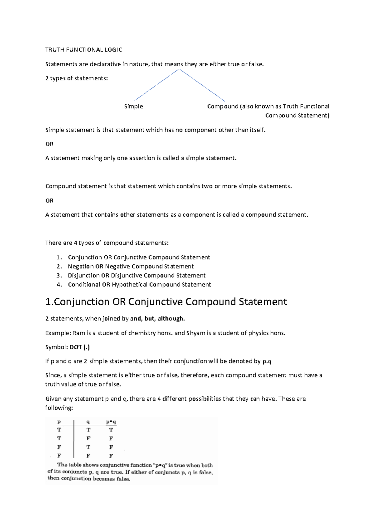 Truth Functional Logic I: An Overview of Statements and Compound Types ...