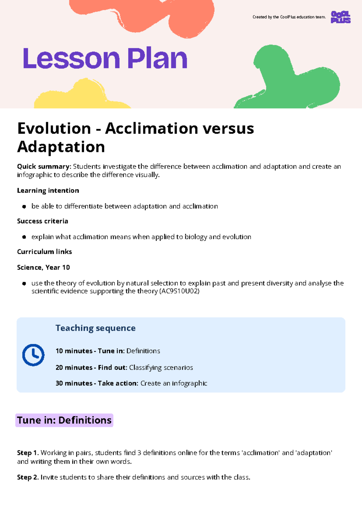 Year 10 Science Lesson Plan: Acclimation vs Adaptation - Studocu