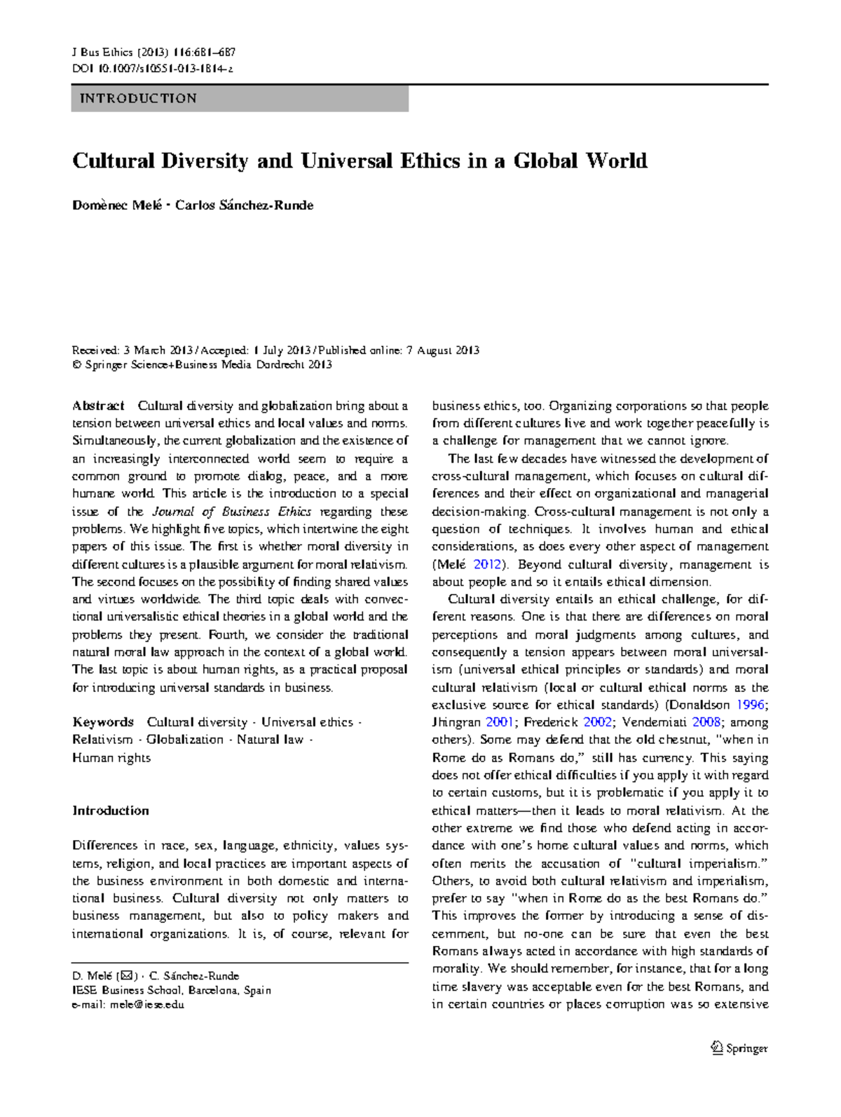 Cultural Diversity and Universal Ethics: A Framework for Global ...