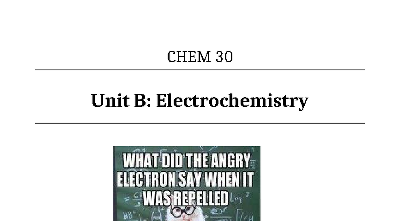 CHEM 30 Unit B: Electrochemistry - Redox Reactions & Cells Study Guide ...