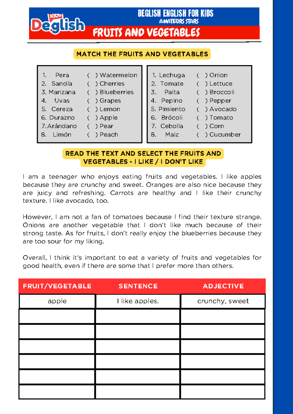 Fruits AND Vegetables Separata - FRUITS AND VEGETABLES 1. Pera 2 ...