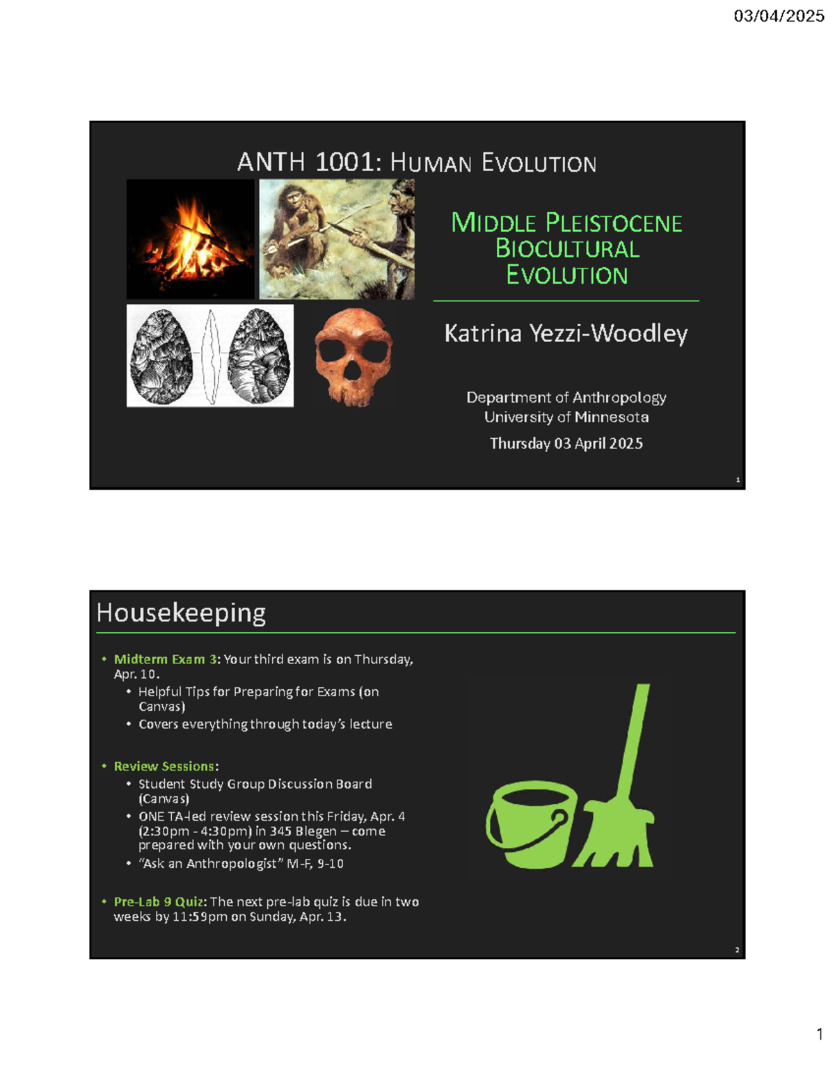 ANTH 1001 Midterm Exam: Notes on Middle Pleistocene Biocultural ...