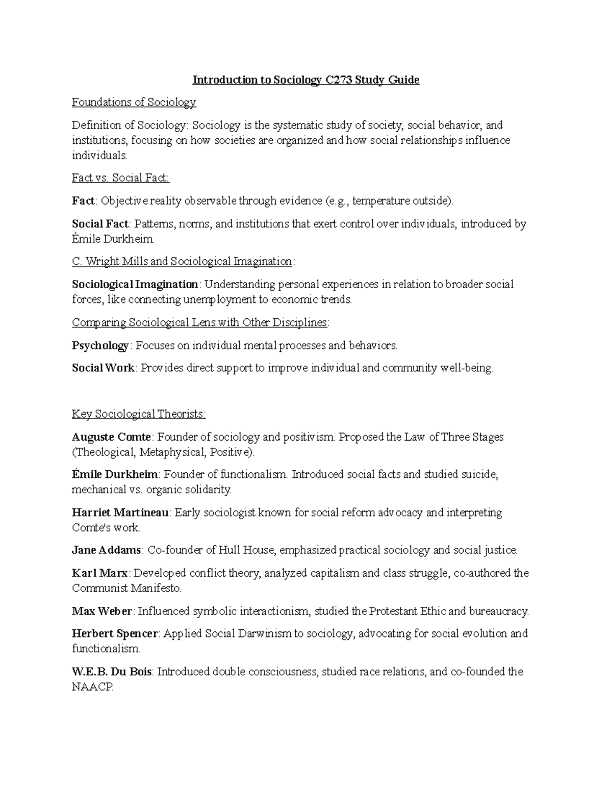Introduction to Sociology C273 Final Study Guide and Key Concepts - Studocu