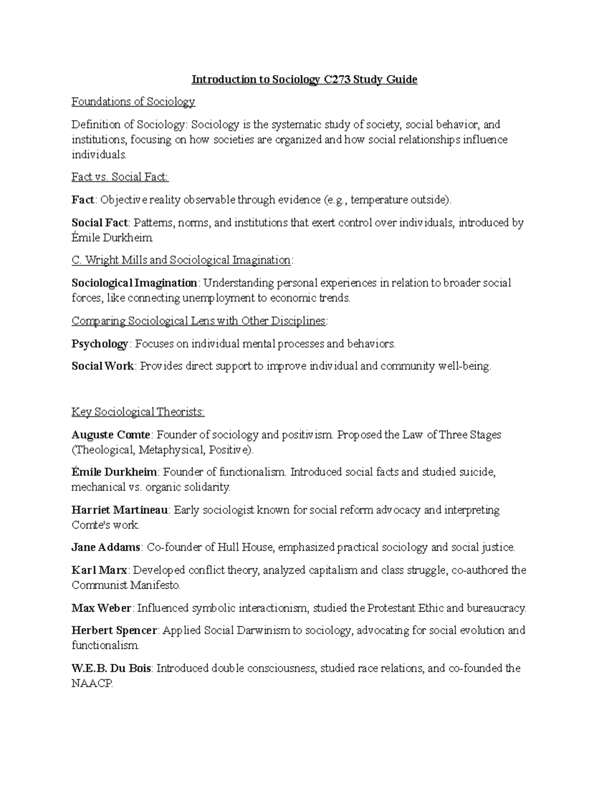 C273 Sociology Study Guide: Foundations to Social Change Concepts - Studocu