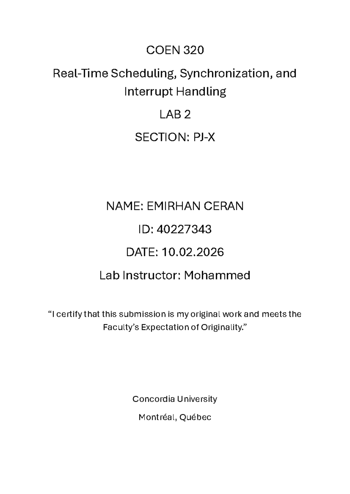 COEN 320 Lab 2: Real-Time Scheduling & Synchronization in QNX - Studocu