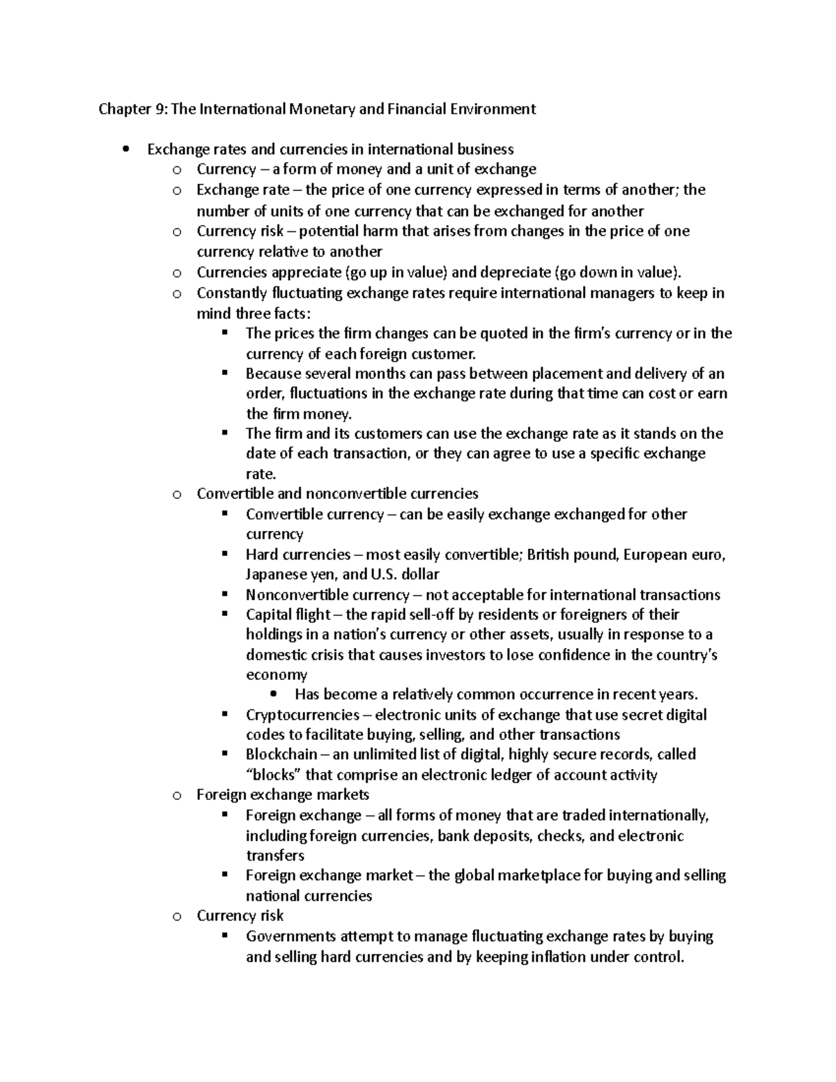 Chapter 9: Intl Monetary & Financial Environment Overview - Studocu