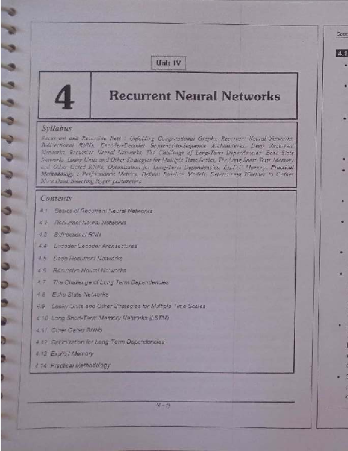 Deep Learning 4.1 Unit IV: Syllabus on Recurrent Neural Networks - Studocu