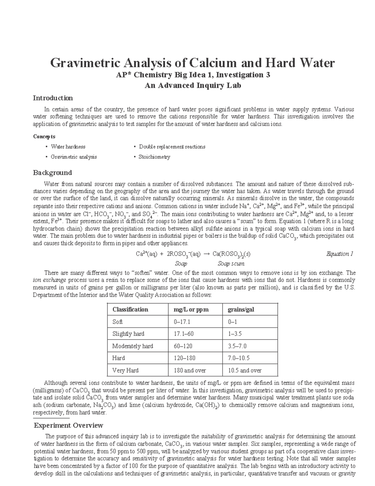 Gravimetric Analysis Lab: Calcium & Hard Water Study (AP Chemistry ...