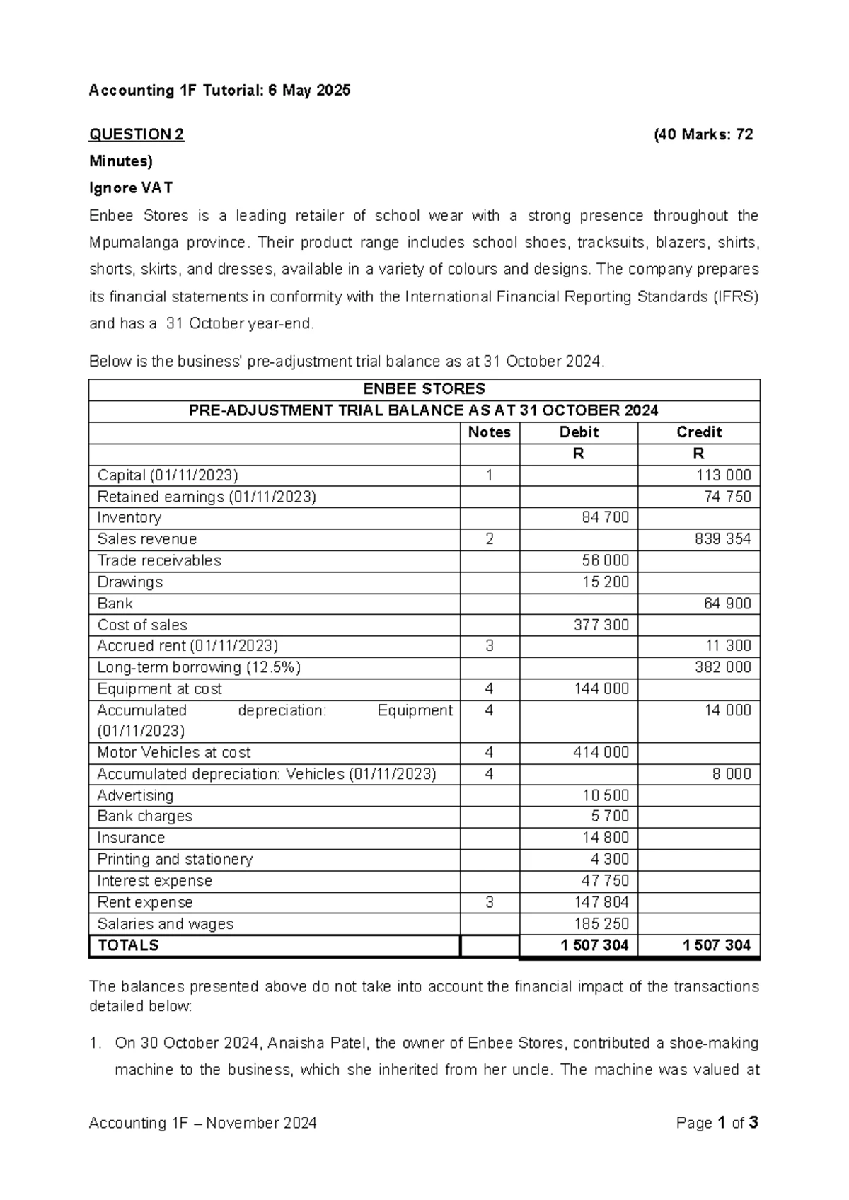 Accounting 1G Tutorial 9 Solutions - 5 May 2025 - Studocu