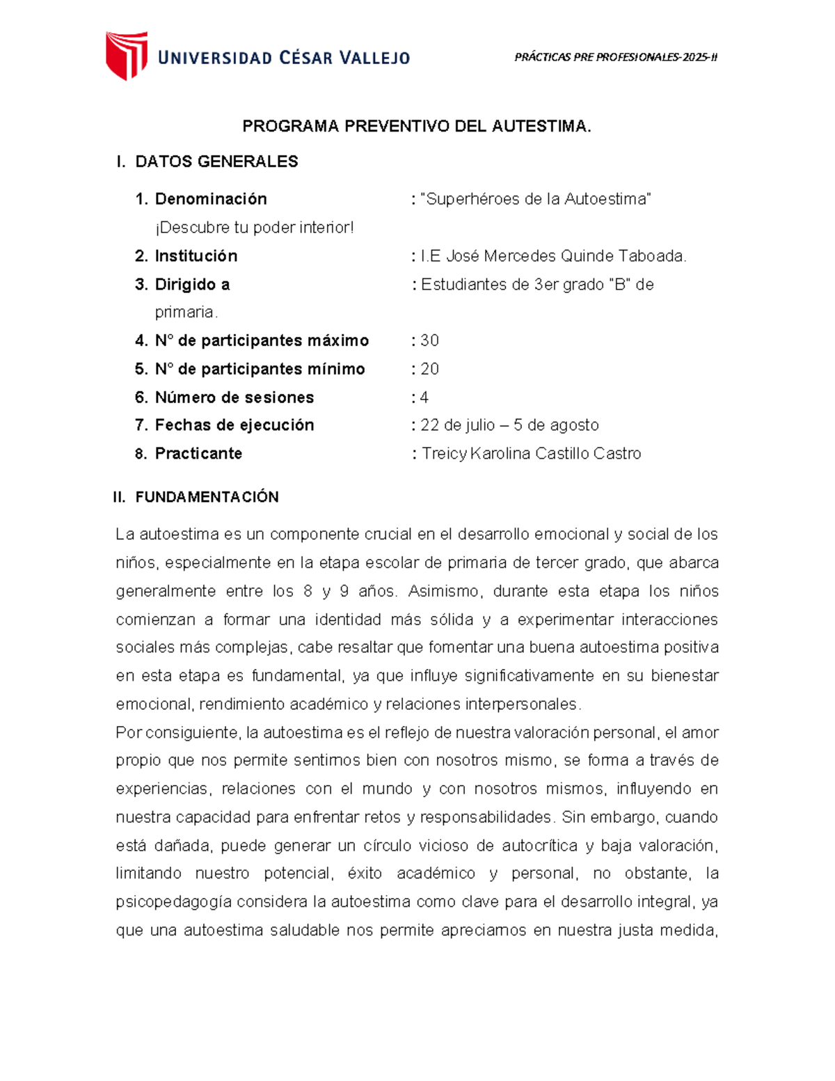 PRÁCTICAS PRE PROGRAMA PREVENTIVO DE AUTOESTIMA - I.E. José Mercedes ...