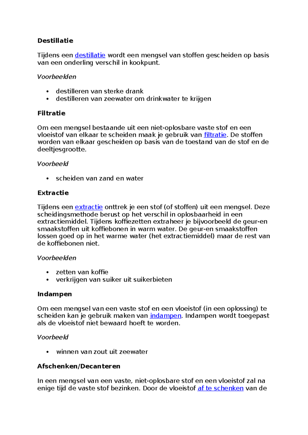 Samenvatting 1.2 Scheidingsmethoden: Destillatie, Filtratie, Extractie ...