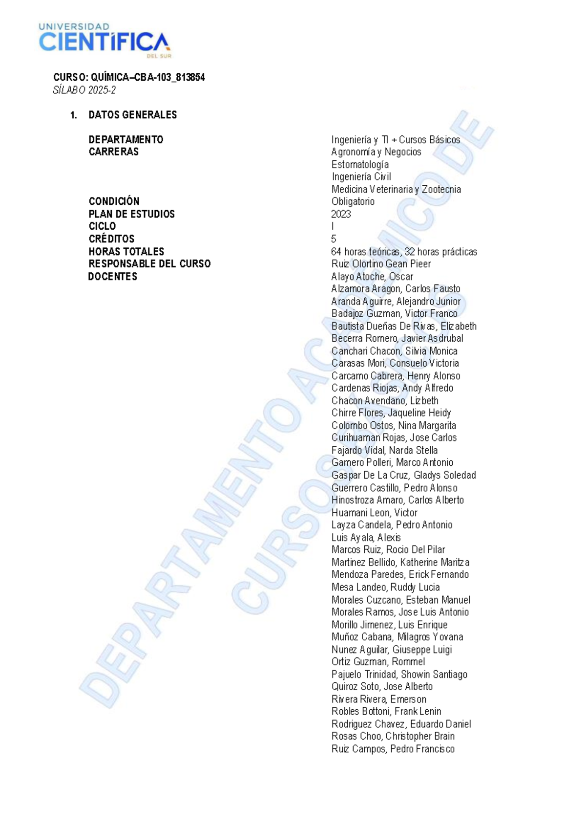 Sílabo del Curso de Química CBA-103 - 2025 II - Studocu