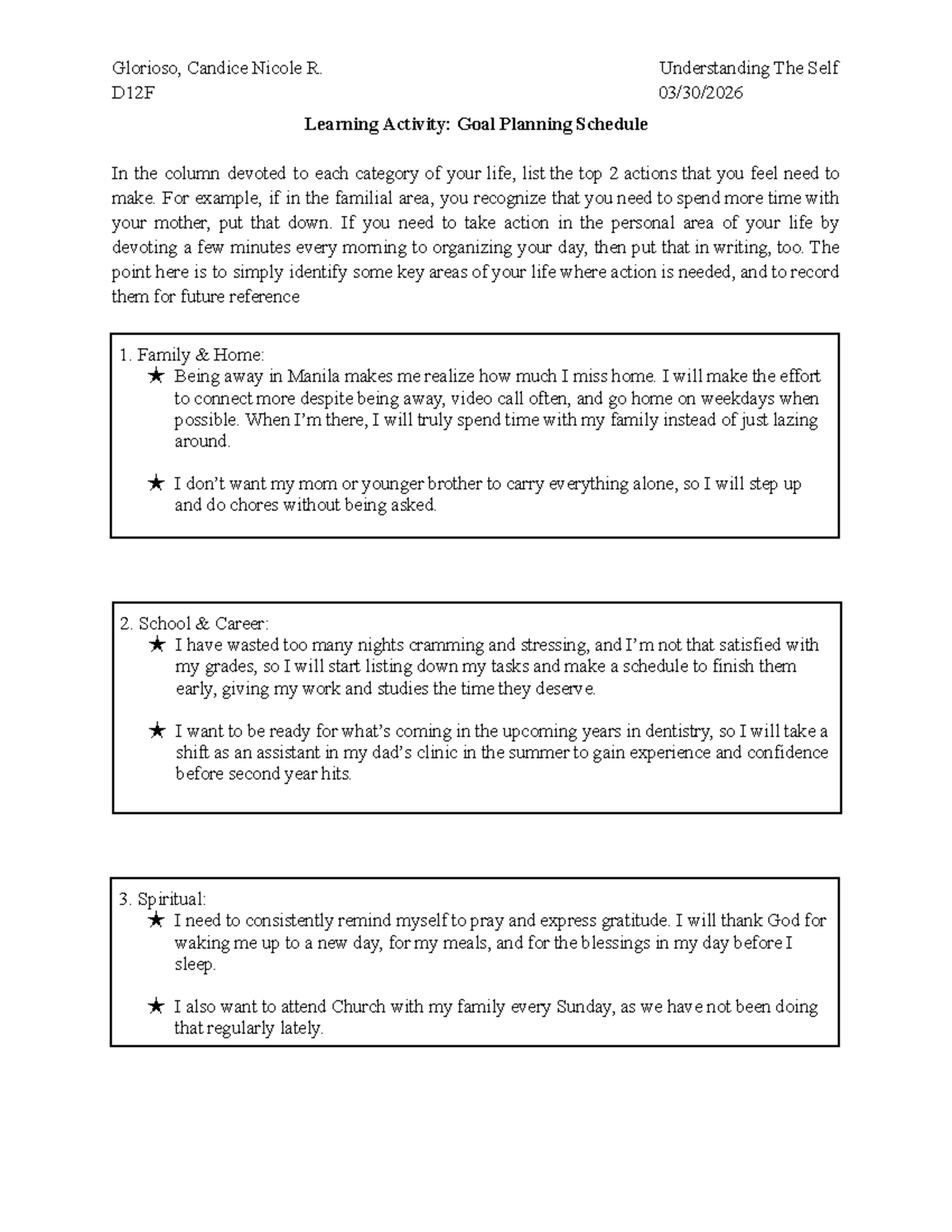 D12F Learning Activity: Goal Planning Schedule for Self-Improvement ...