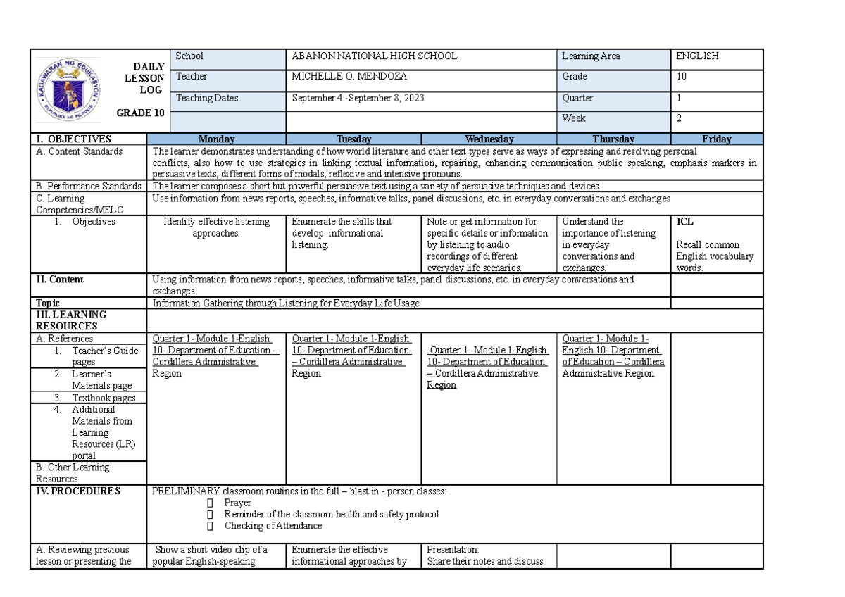 Information Gathering - MELC 1 - Grade 10 Lesson Plan - Studocu