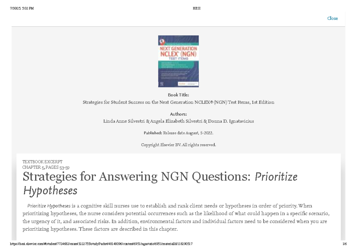 HESI 5:02 PM Strategies for Prioritizing Hypotheses in NGN Test - Studocu