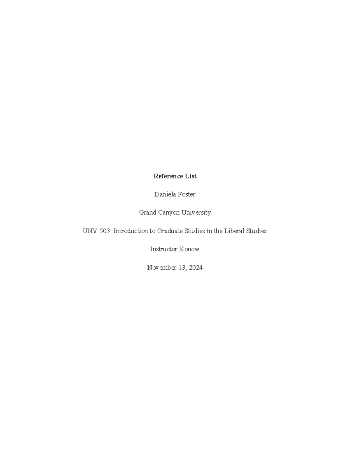 Reference List - class work - Reference List Daniela Foster Grand ...