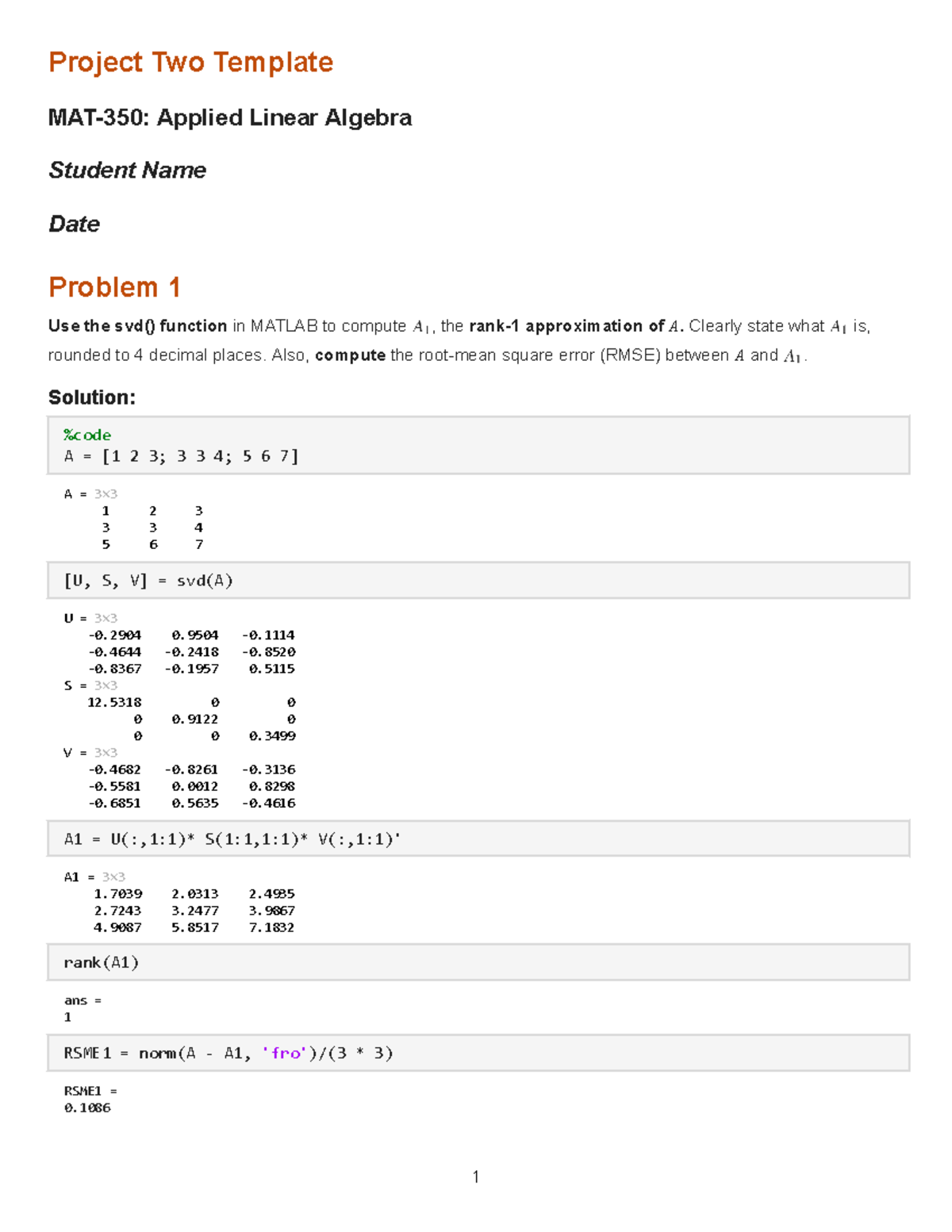 MAT-350: Applied Linear Algebra Project Two Template and Solutions ...