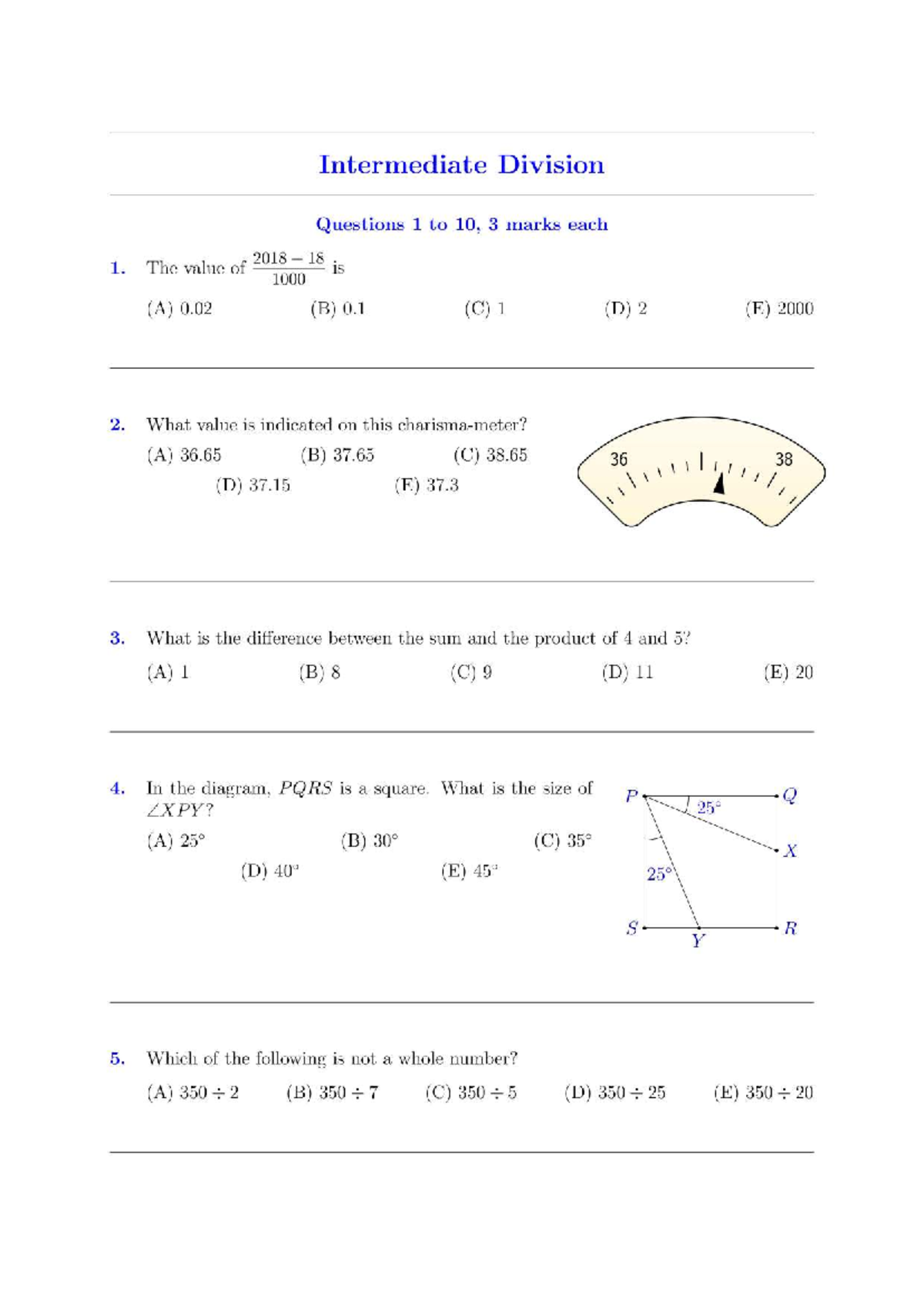 2018 AMC Intermediate Division Questions & Solutions - Studocu
