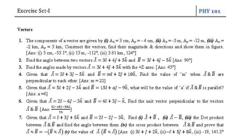 Exercise Set 1 - Practice Questions for Midterm PHY - Studocu