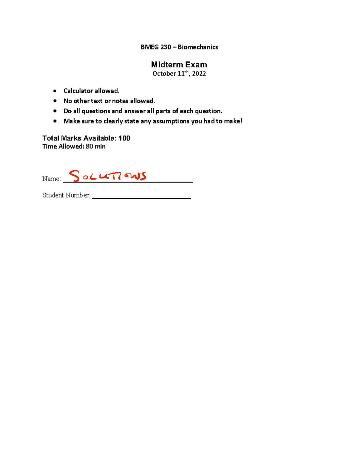 BMEG 230 Midterm Exam Solutions: Complete Guide & Answer Key - Studocu