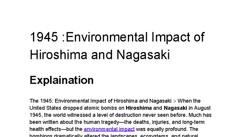 1945: Environmental Impact of Hiroshima & Nagasaki Explained - Studocu