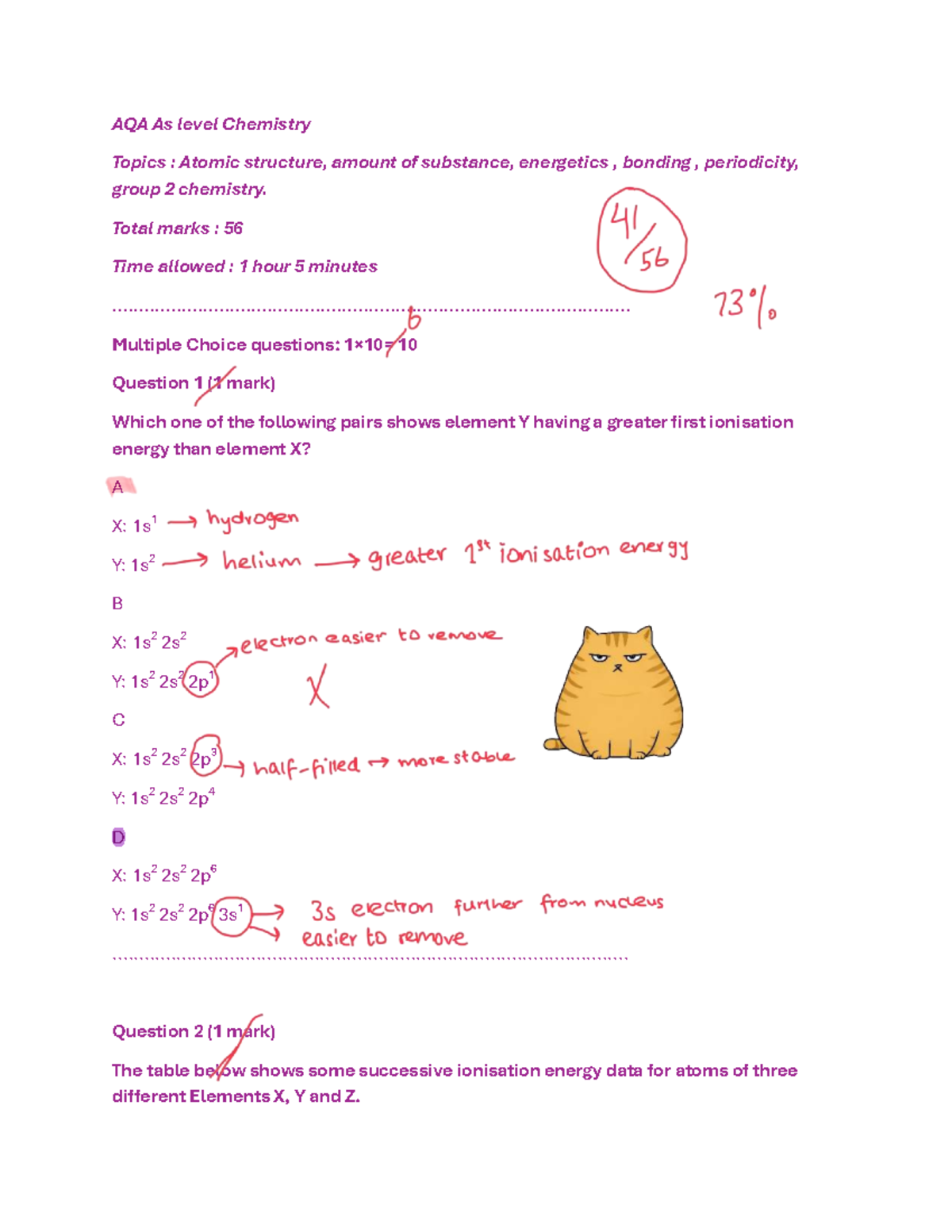AQA AS Level Chemistry: Completed Paper Tasks 1-3 Marked - Studocu