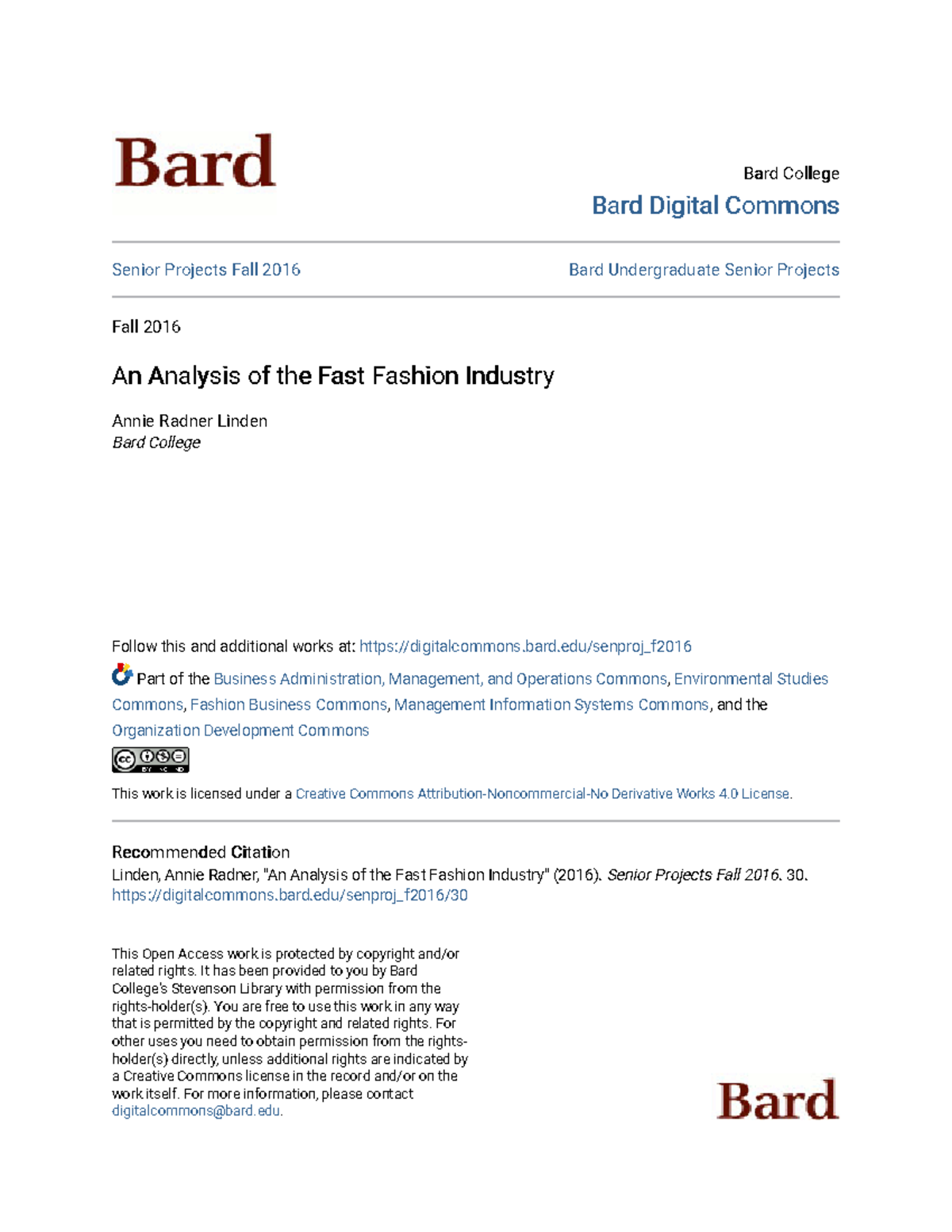 BARD 2016 SP: An In-Depth Study of the Fast Fashion Industry - Studocu