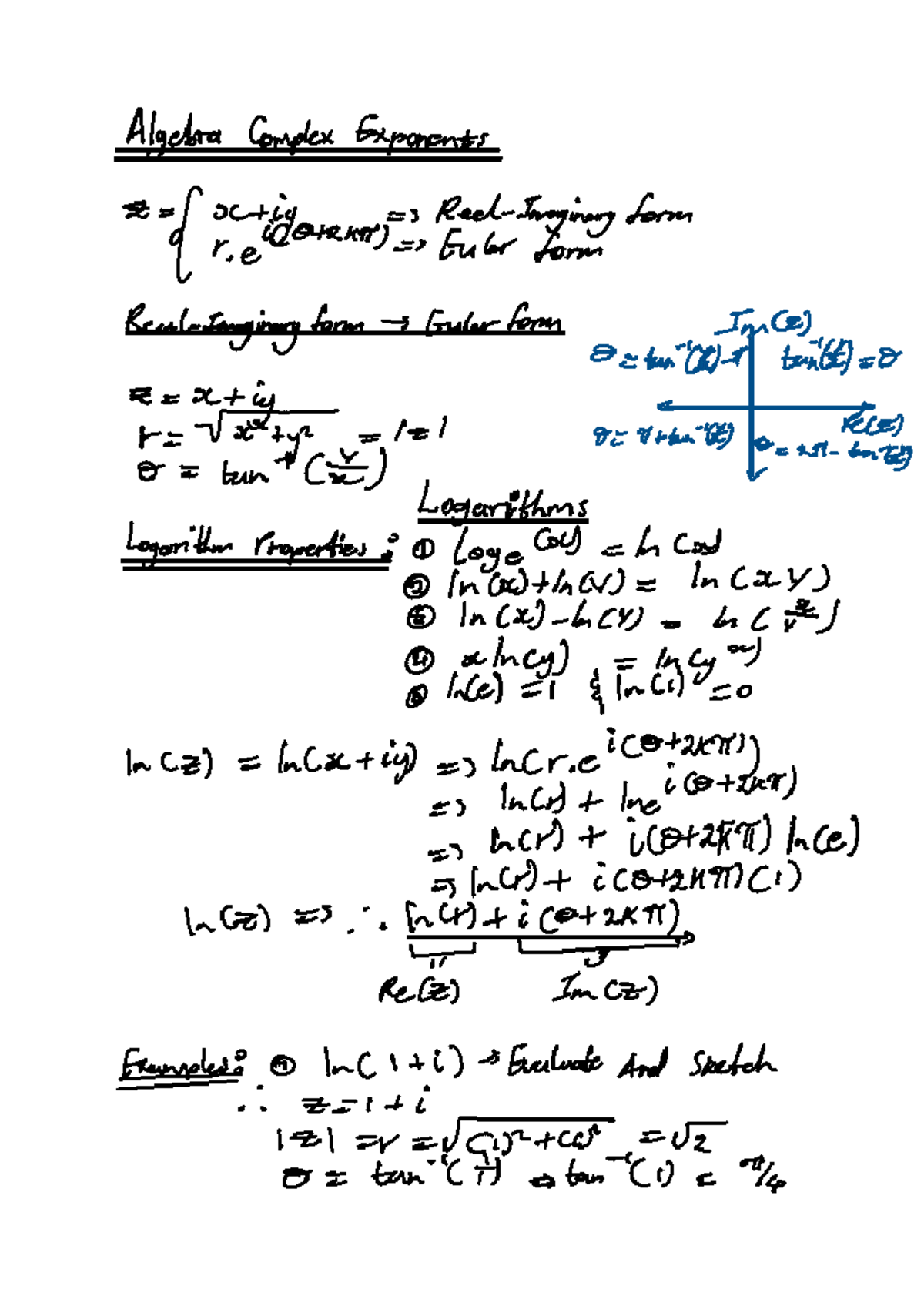 Algebra complex exponents and logarithms: Lecture notes (MATH 121 ...