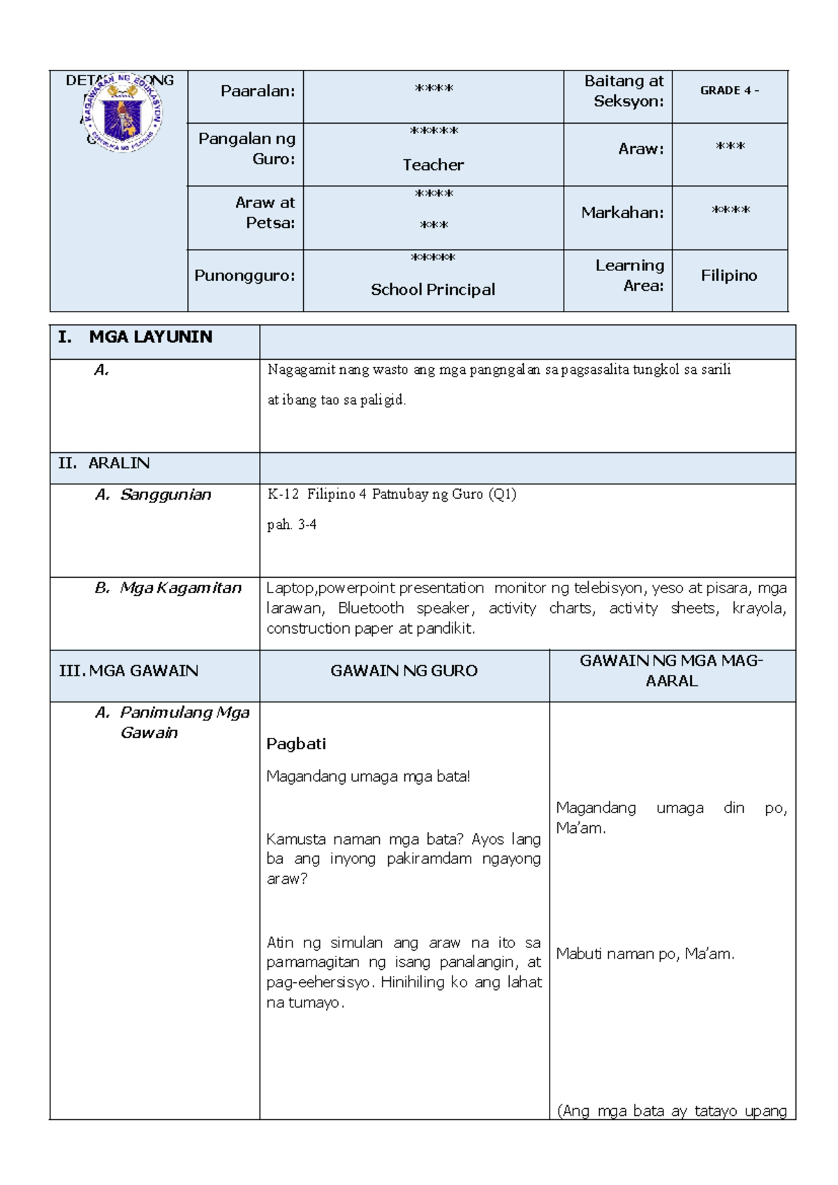Filipino 4 Q1 - Detailed Lesson Plan on Pangngalan - Studocu