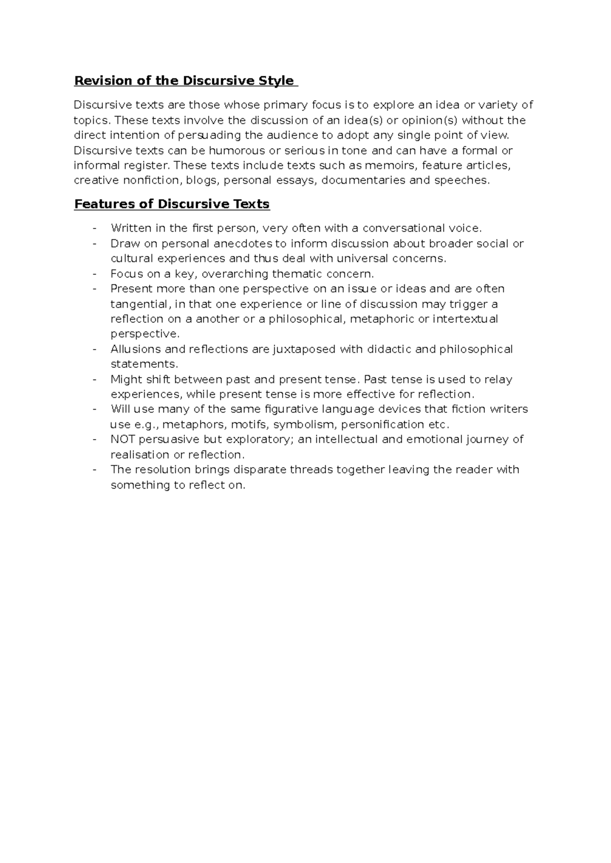 COW Trial HSC Discursive Style Revision Notes 2025 - Studocu