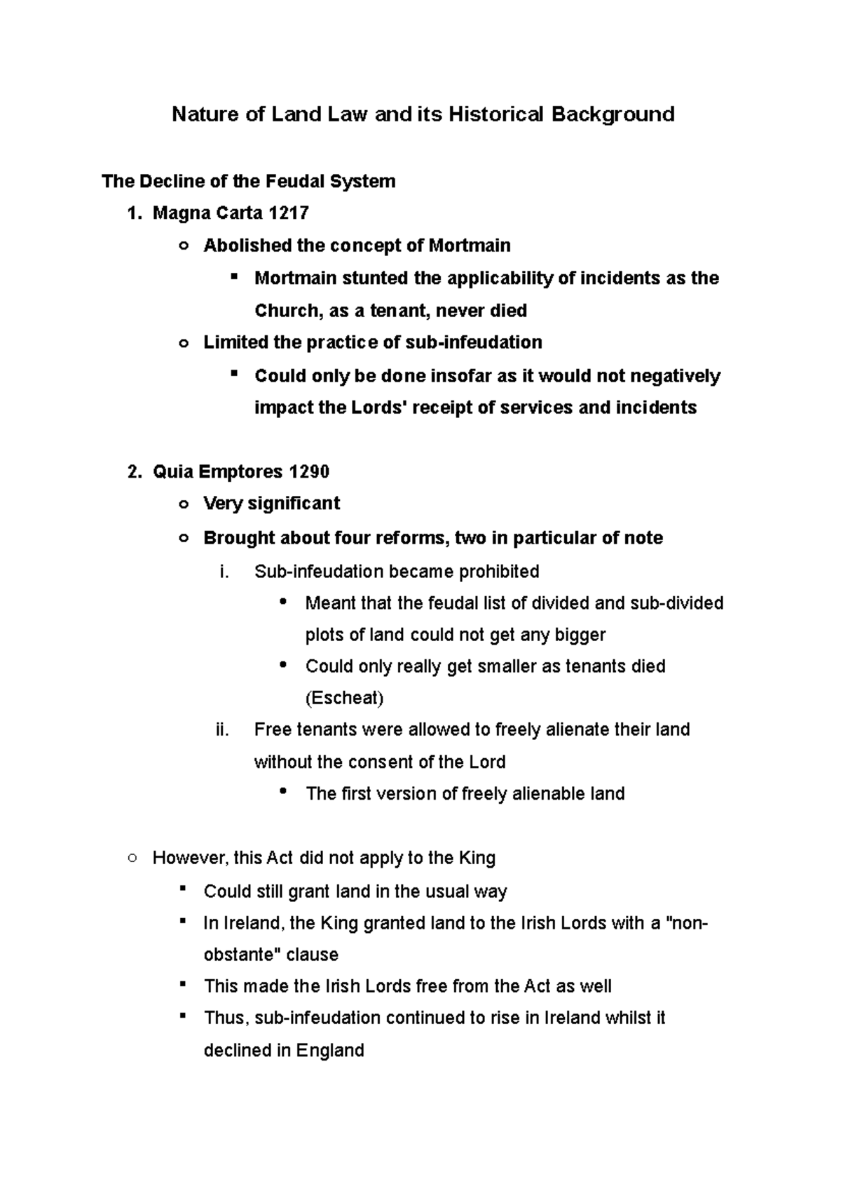 Nature of Land Law and its Historical Background 2 - Sub-infeudation ...