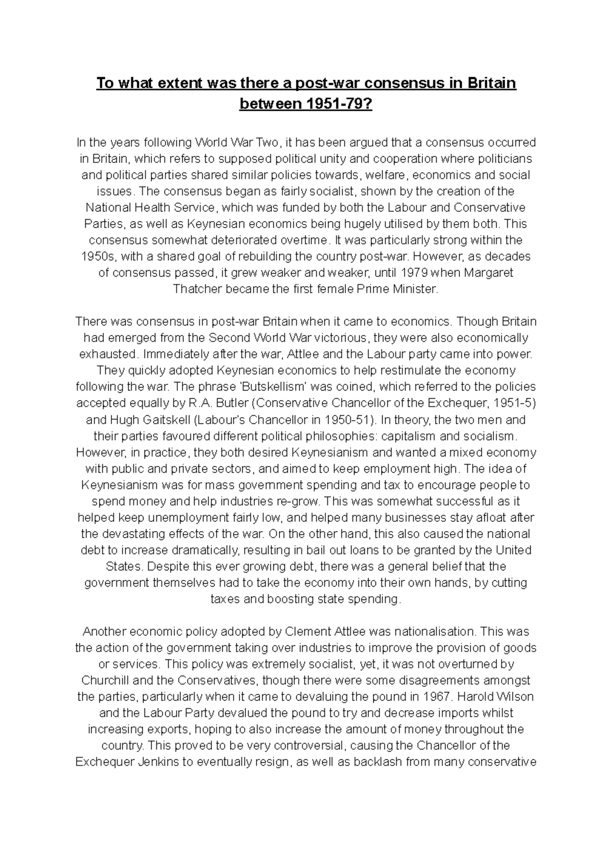The Post-War Consensus in Britain: Analyzing 1951-1979 Developments ...