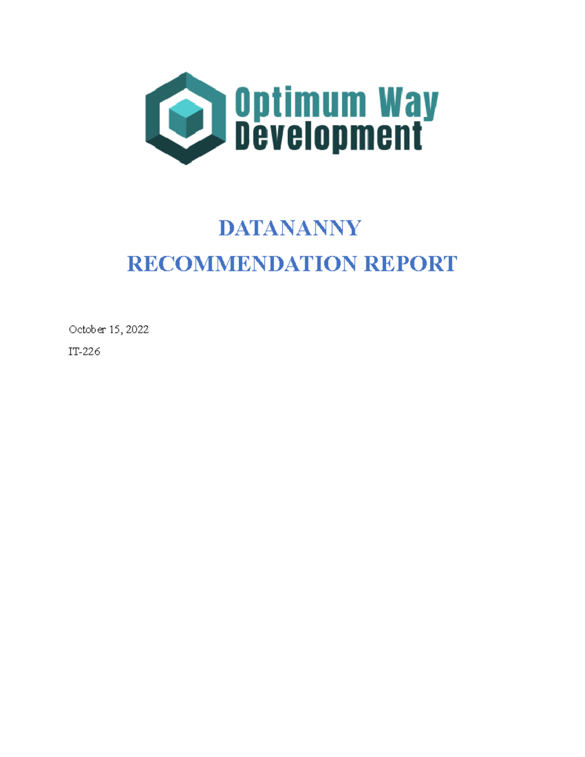 IT226 Final Project: DataNanny Recommendation Report for Cybersecurity ...
